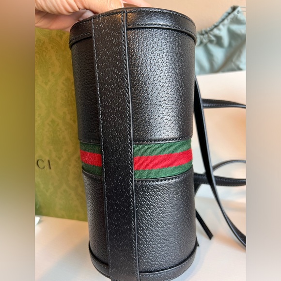 Gucci | Bags | Gucci Ophidia Leather Barrel Bag Blacknero Gucci Web | Poshmark